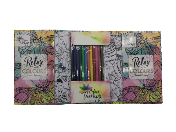 TRAVEL SET MIND RELAXING COLOURING BOOK Kids Adult Stress Relief Colour ...