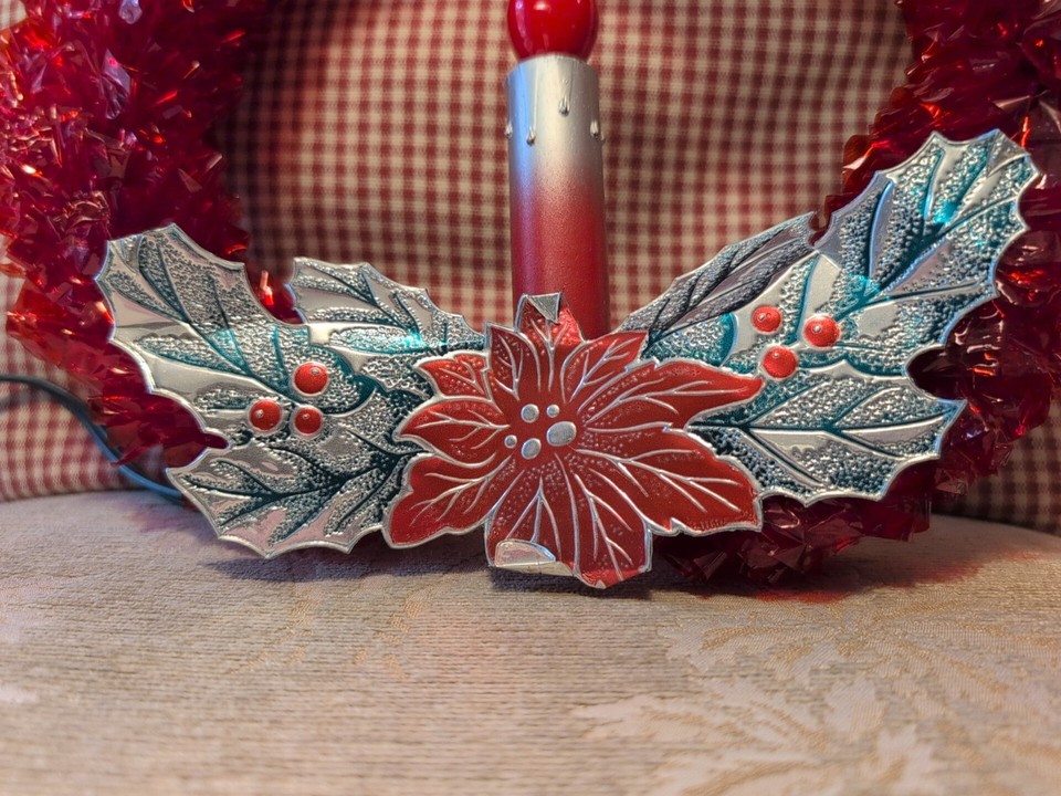 Vtg NOMA Red Cellophane Christmas Wreath Electric Candle & Poinsettia W/ Box | eBay