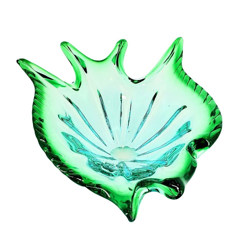 J.I.Co.Venetian Murano Lge Glass Fish Shaped Bowl Dish Hand-Blown Green ...