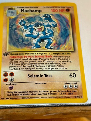Pokémon TCG Machamp Base Set 8/102 Holo 1st Edition Holo Rare 1995 ...