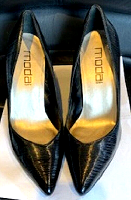 Moda Spana Women's Smooth Shiny Leather Grand Slip On Black Pump Shoes ...