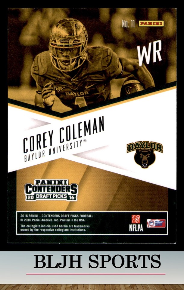 2016 Panini Contenders Draft Picks #11 Corey Coleman Baylor Bears (1D3 ...