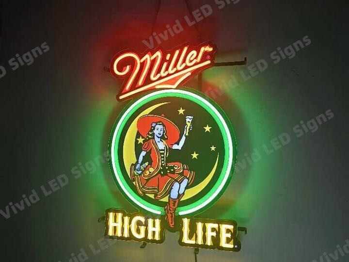 Vivid LED Miller Lite Beer High Life Girl Bar 24"x17" Neon Sign Lamp ...