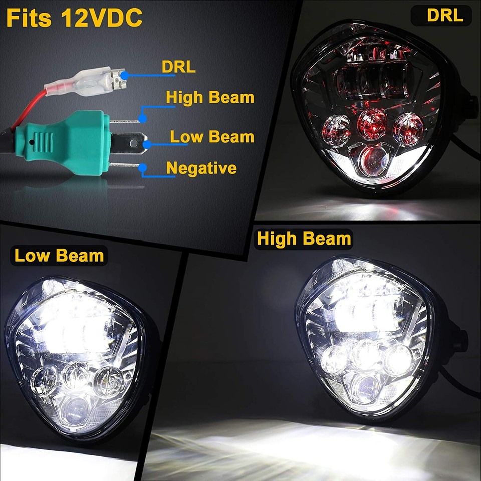 For Yamaha Stryker V-Star 650 1300 7" LED Headlight Hi/Lo w/ Bracket ...