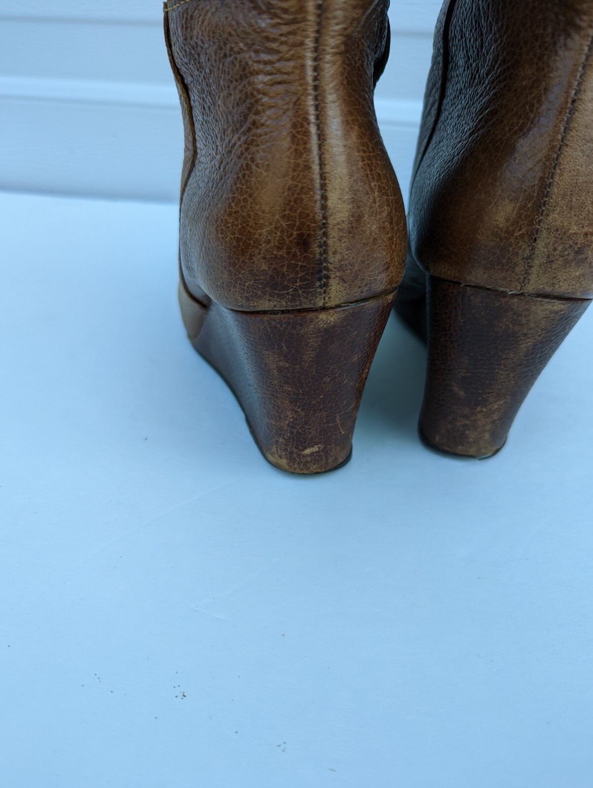 Steve Madden Iden Pebble Leather Rockabilly Wedge Knee Boots Brown ...