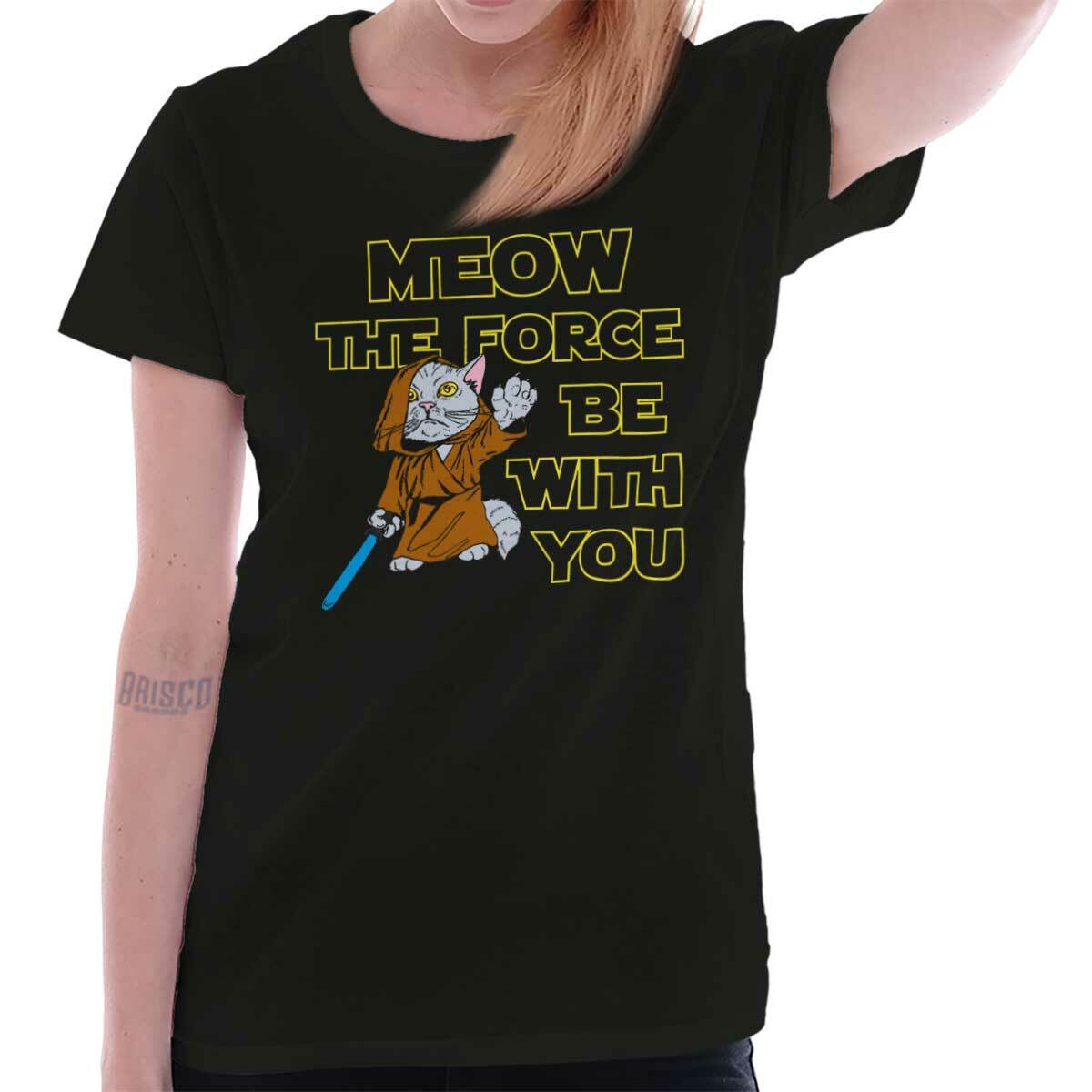 Cat Space Movie Meow The Force Be With You Womens Top Junior Graphic ...