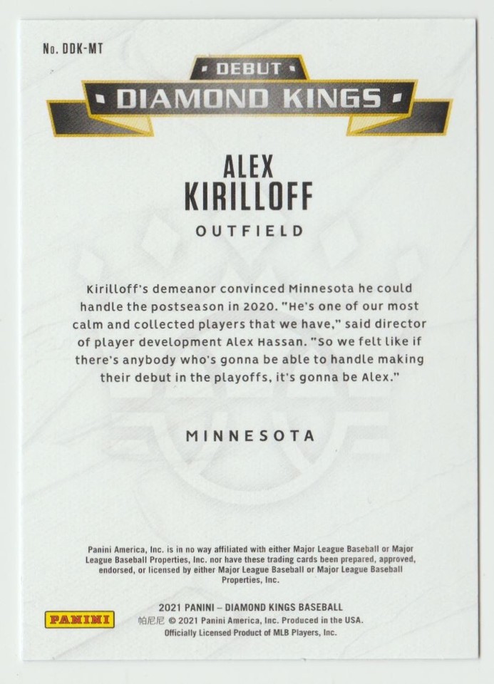 2021 Panini Diamond Kings Debut #DDK-MT Alex Kirilloff Baseball Card ...