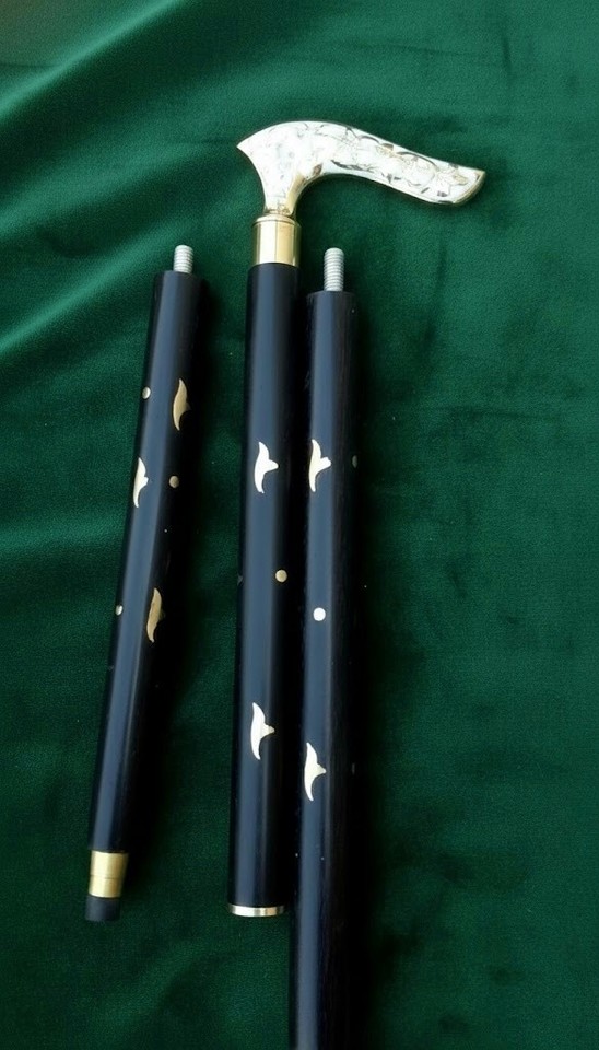 Vintage Style Ornate Walking Stick 3Section Collapse Cane with Brass ...