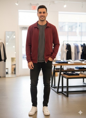 Men’s Burgundy Cara Basics Jacket Zip Up Size Large | eBay UK