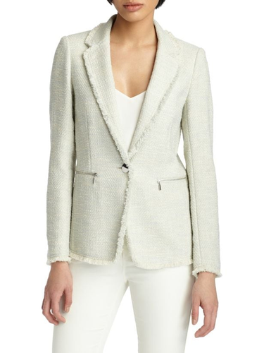 LAFAYETTE 148 Silver White Metallic Tweed LYNDON 1-Button Blazer Jacket ...