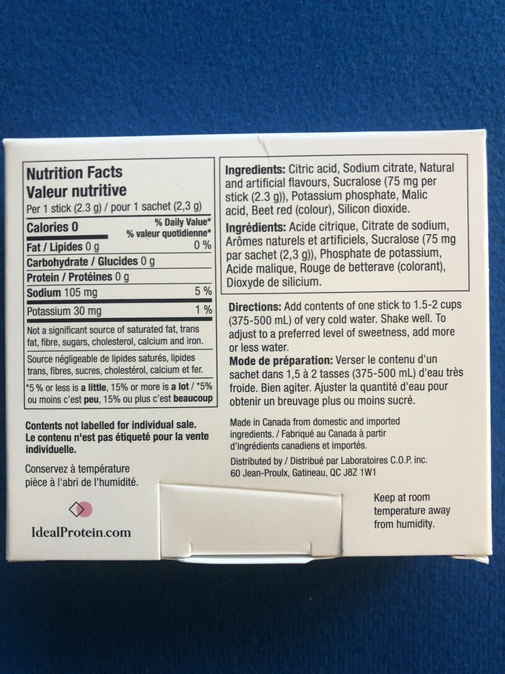 Ideal Protein Raspberry Lemonade Powdered Water Enhancer - 14 Packets ...