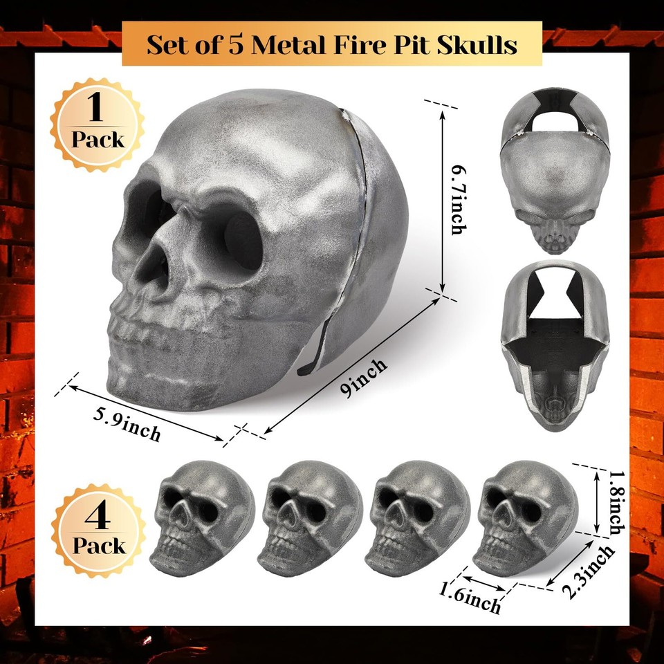 5 Pcs Metal Fire Pit Skulls Fireproof Fireplace Imitated Skulls for ...