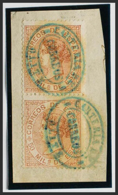 Navarra. Philately. Fragment 96(2). 1867. 50 Mils Light Brown, Two ...