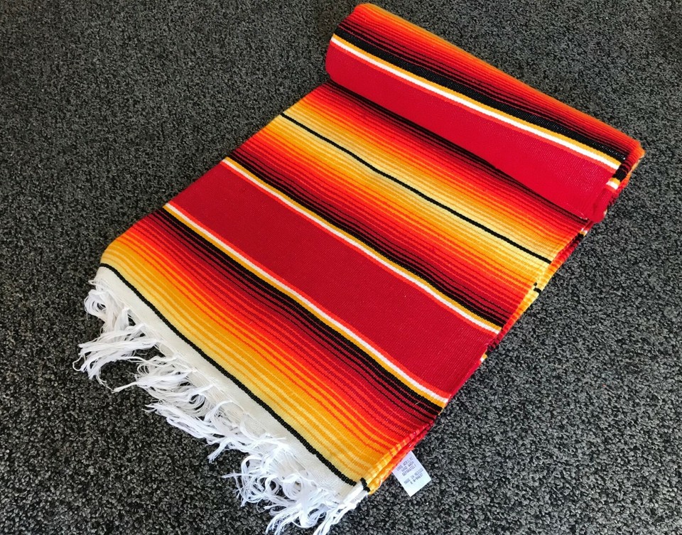 Traditional Mexican Blanket Serape Striped Sunset Red Orange Baja ...