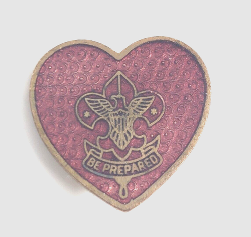 VTG Boy Scout Life Rank Be Prepared Red Gold Heart Pin BSA Eagel Fluer ...