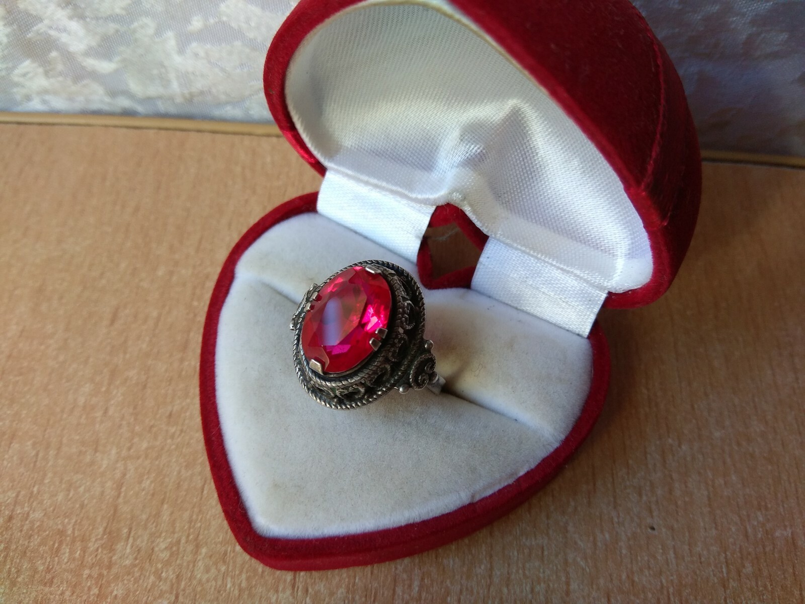 RARE Vintage old Elegant red stone ring SILVER 875 stamp USSR ANTIQUE ...