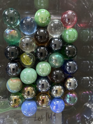 30 Vintage Large Mixed Colorful & Clear Glass Marbles Iridescent ~ 1 ...