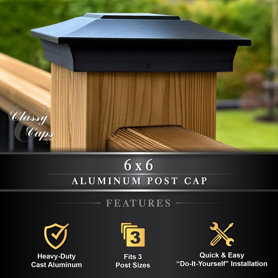 Classy Caps Black Aluminum Deck & Fence Post Cap Fits Actual 6â€ x6 ...