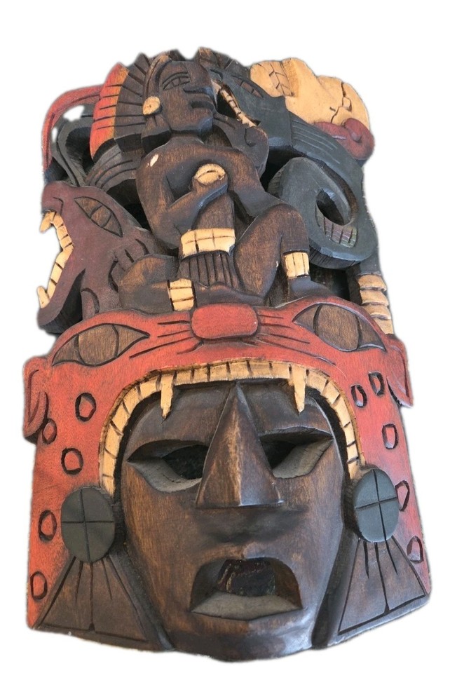 Wood Hand Carved Mayan AZTEC Warrior Face Mask Wall Decor | eBay
