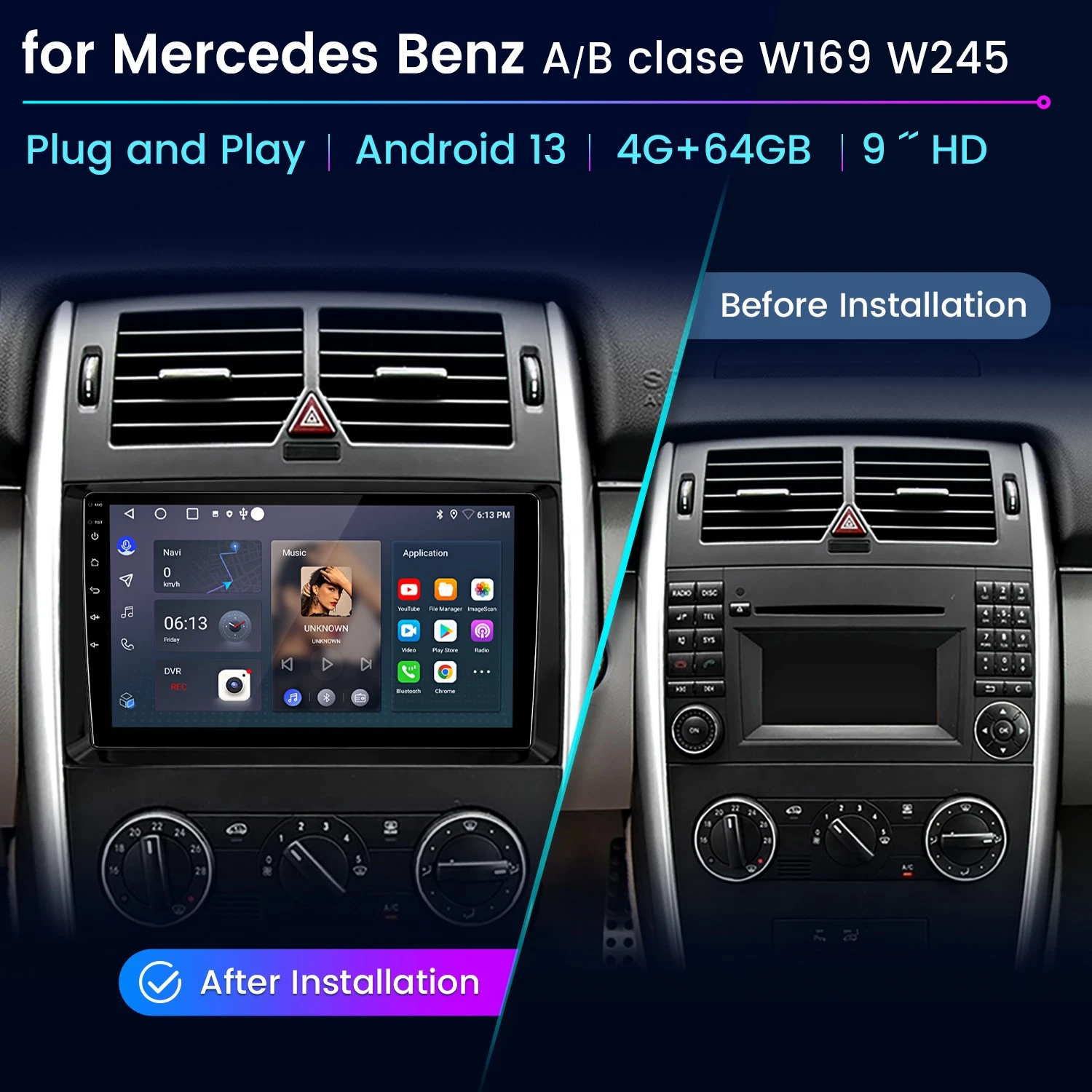 MERCEDES-BENZ 4G+64G SWC 4G-LTE Android13 For Mercedes-Benz A/B Class ...