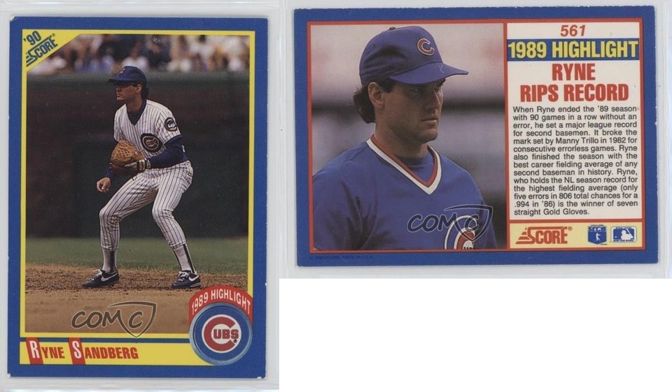 1990 Score Ryne Sandberg (No Position on Front) #561 HOF 1nc4 | eBay