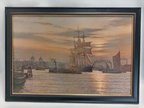 Rodney Charman Framed Maritime Oil Painting Tall Ship Sunset Scene 1997 ...