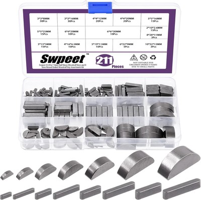 211PCS Metric Woodruff Key Assortment Kit 15 Sizes Half Moon Keyway ...