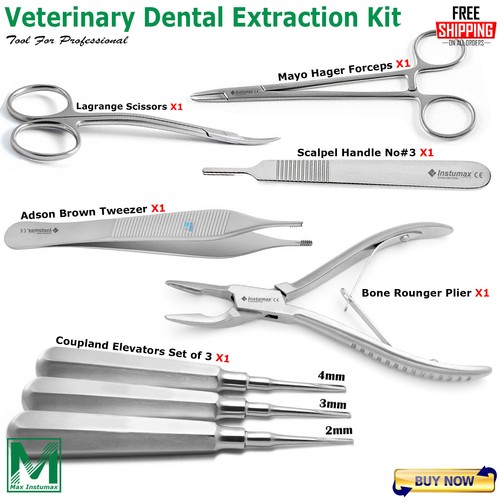Veterinary Dental Extraction Instruments Kit Forceps Scissor Luxating ...