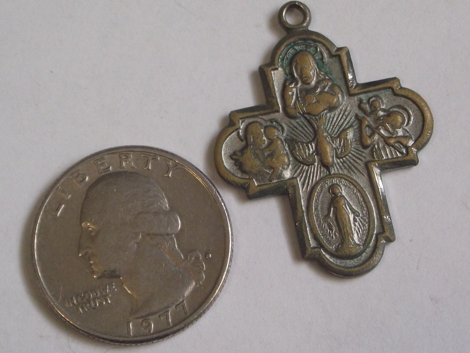 Vtg 4 way cross scapular pendant medal St Christopher Holy Spirit ...