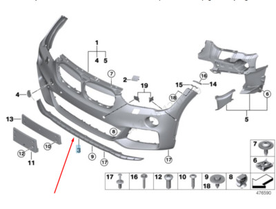 NEW BMW X1 F48 FRONT M SPORT BUMPER GRILLE AIR DEFLECTOR 51118059921 ...