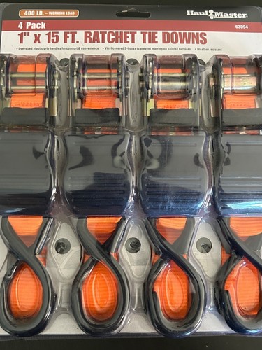 Haul Master 4 Pack 1" X 15 Ft Ratchet Tie Downs Weather Resistant 400 ...