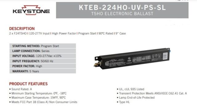 Fluorescent Light Ballast | Keystone | KTEB-224HO-UV-PS-SL for sale ...