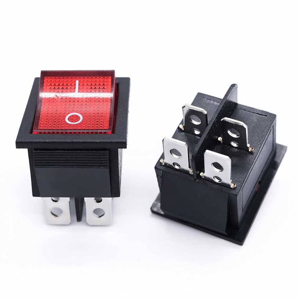 3pcs AC110V/120V Rocker Switch DPST ON-Off 4 Pin Red Light Illuminated ...