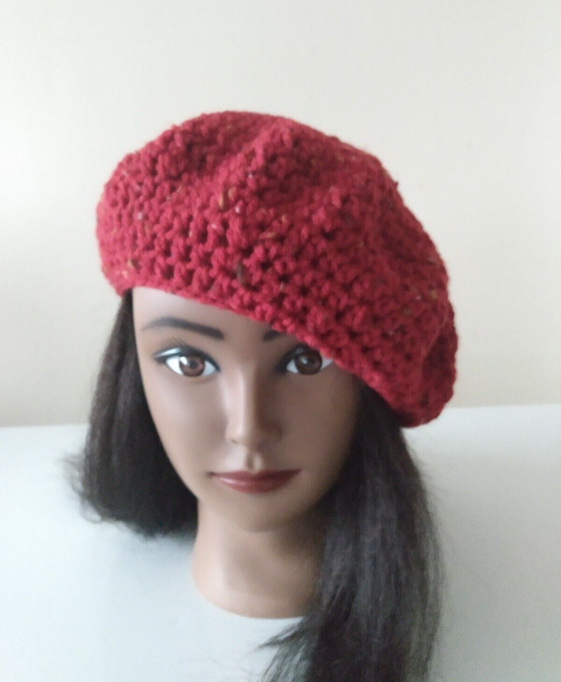 Serenity and Luxe | Burgundy Red TWEED Cher Beret Crochet Hat | One ...