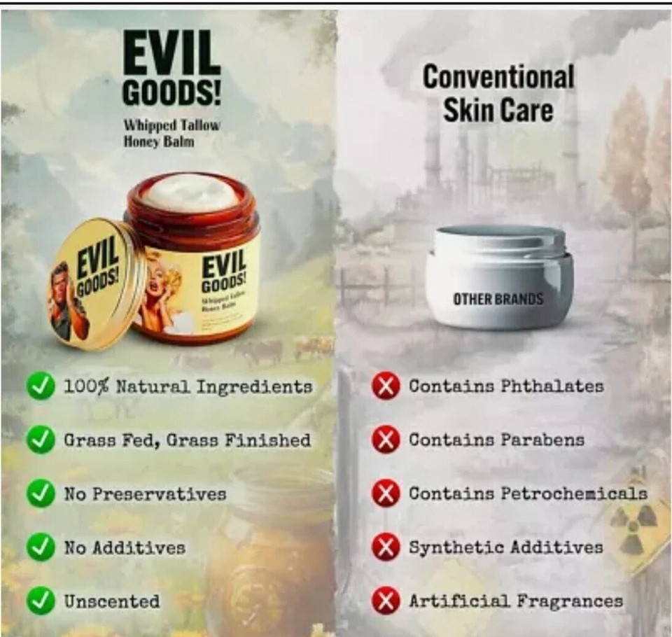 EVIL GOODS 4.23oz Whipped Tallow Honey Balm Skin Hydrating Moisturizer ...