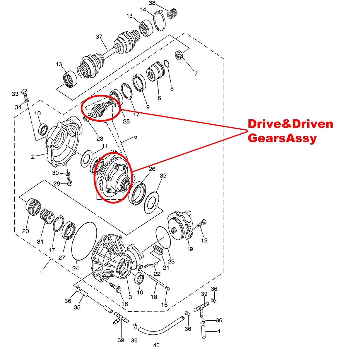 Front Axle Differential Drive Driven Gear Assy for Hisun 500cc 700cc ...
