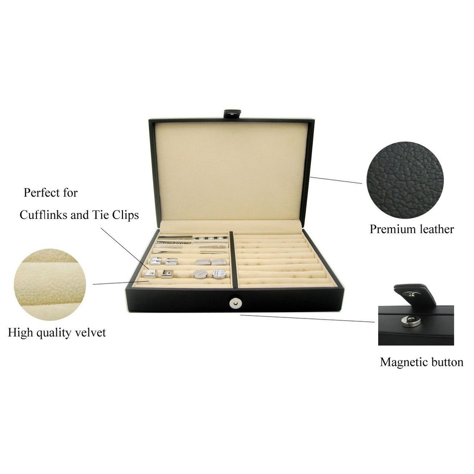 Men/Women's Cufflinks Jewelry Box - Faux Leather Display Case Storage ...
