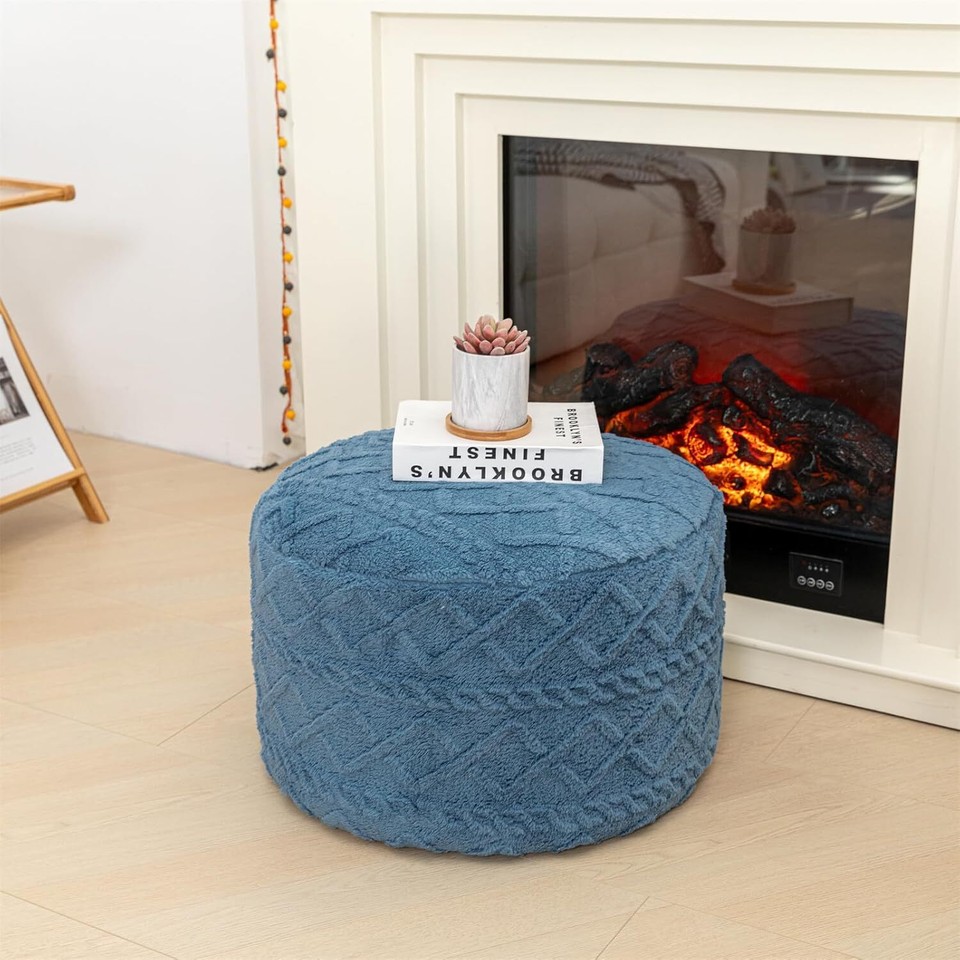 Round Plush Ottoman Footrest - 20x12in, Foam Filled for Bedroom ...