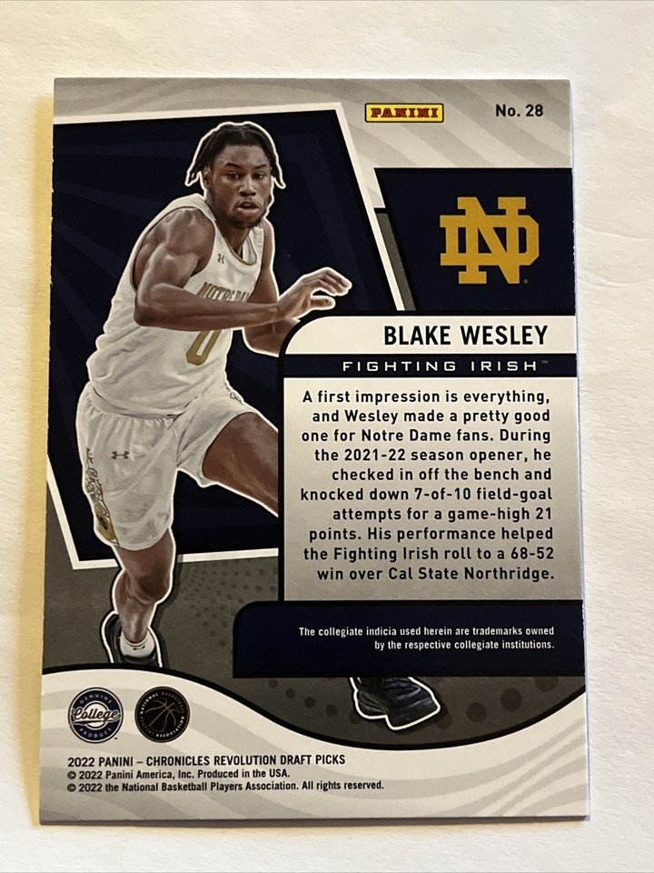 2022 Chronicles Revolution Draft Picks #28 Blake Wesley RC San Antonio ...