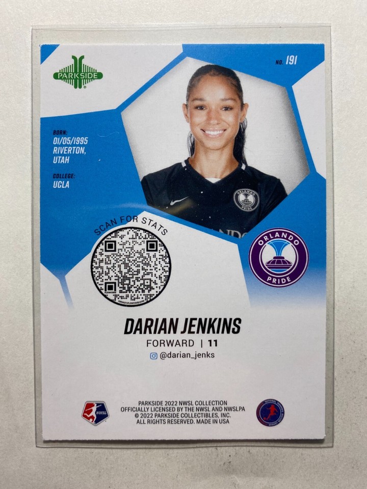 Darian Jenkins 2022 Orlando Pride Black & White #191 Parkside NWSL Card ...