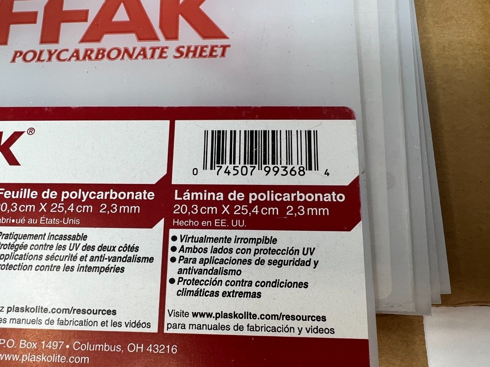 Lot of (15) TUFFAK 10-in x 8-in x 0.093-in Clear Polycarbonate Sheets ...