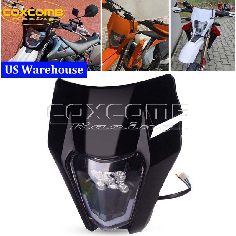 Universal LED Headlight Headlamp Kit for Supermoto Dirt Bike Enduro MX ...