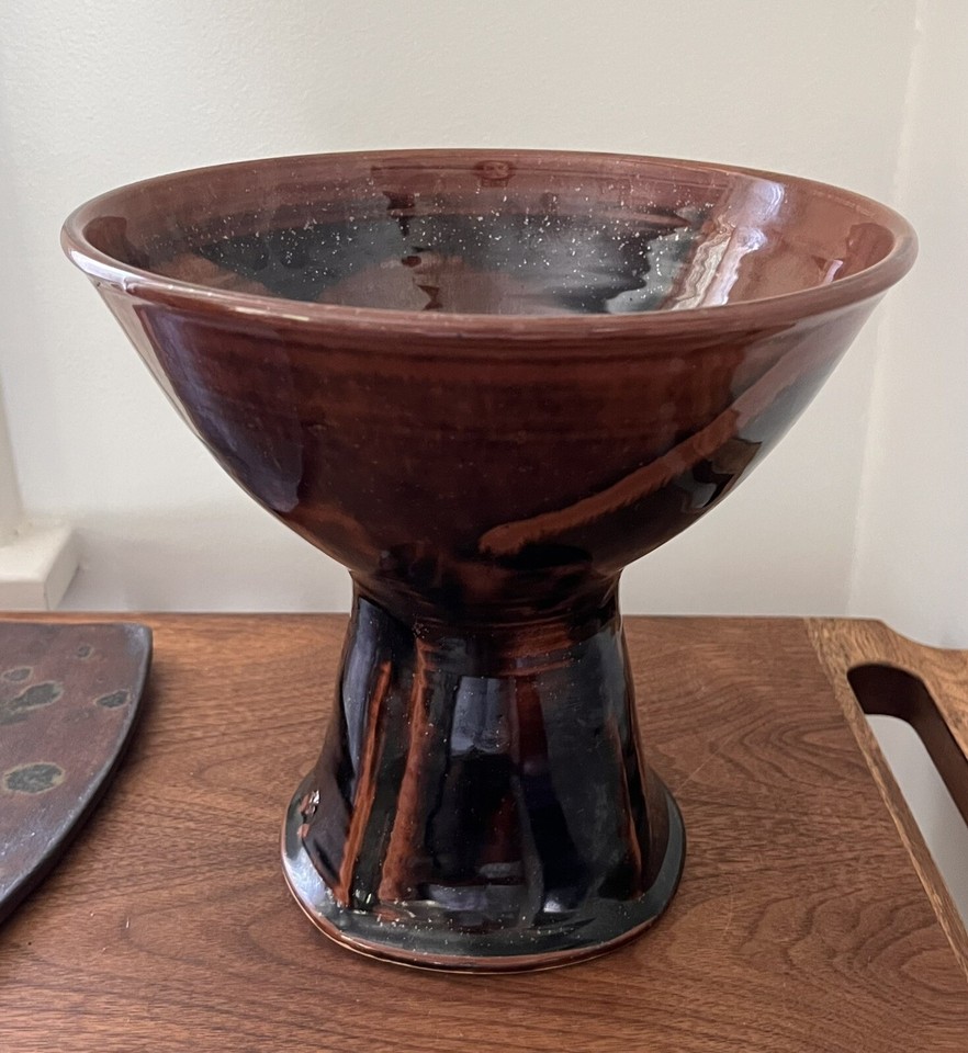 Vintage Mid Century Studio Pottery Footed Vase Vessel Ikebana Signed BH | eBay