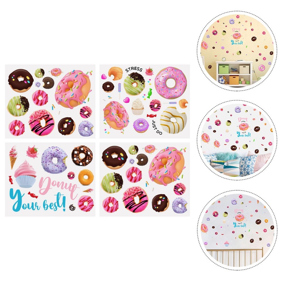 4 Sheets Kids Doughnut Decals Wall Donut Peel and Stick Colorful Bottle ...