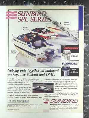 1988 ADVERTISING AD for Sunbird OMC SPL 173 170 174 Boat Yacht 1989 ...