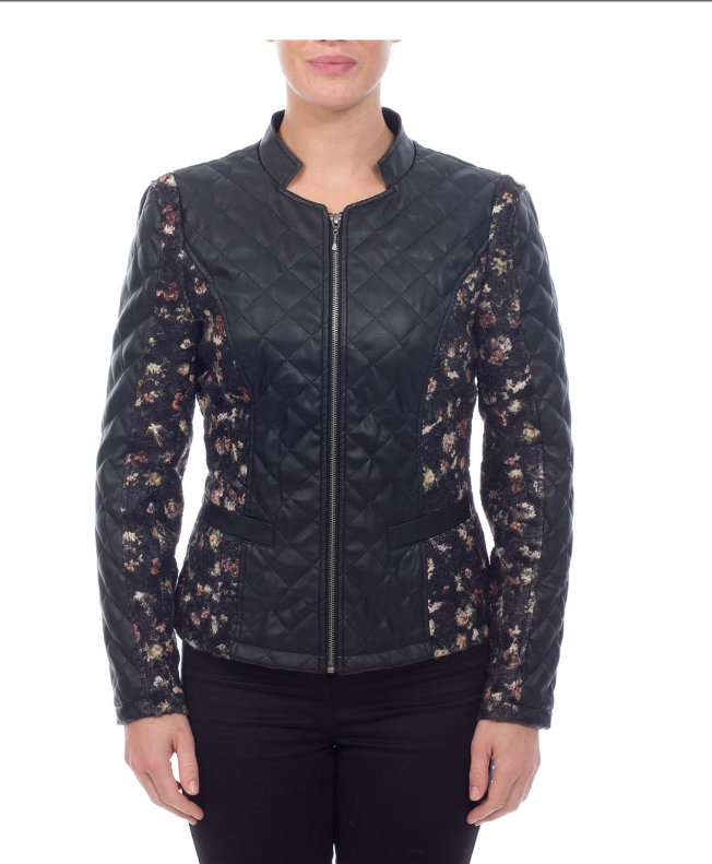 Klass Floral and Faux Leather Lined Jacket Black/Multi Size 16 RRP £50. ...