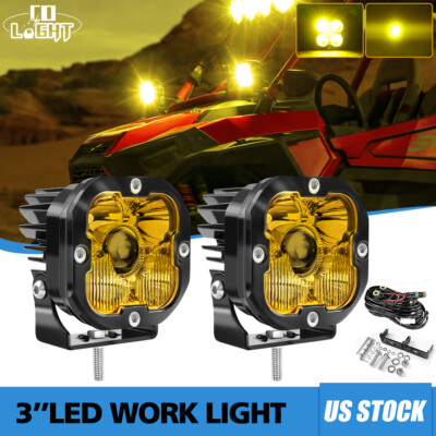 Amber Laser Pair 3inch 600W LED Work Light Bar Pods For Can-Am Maverick ...