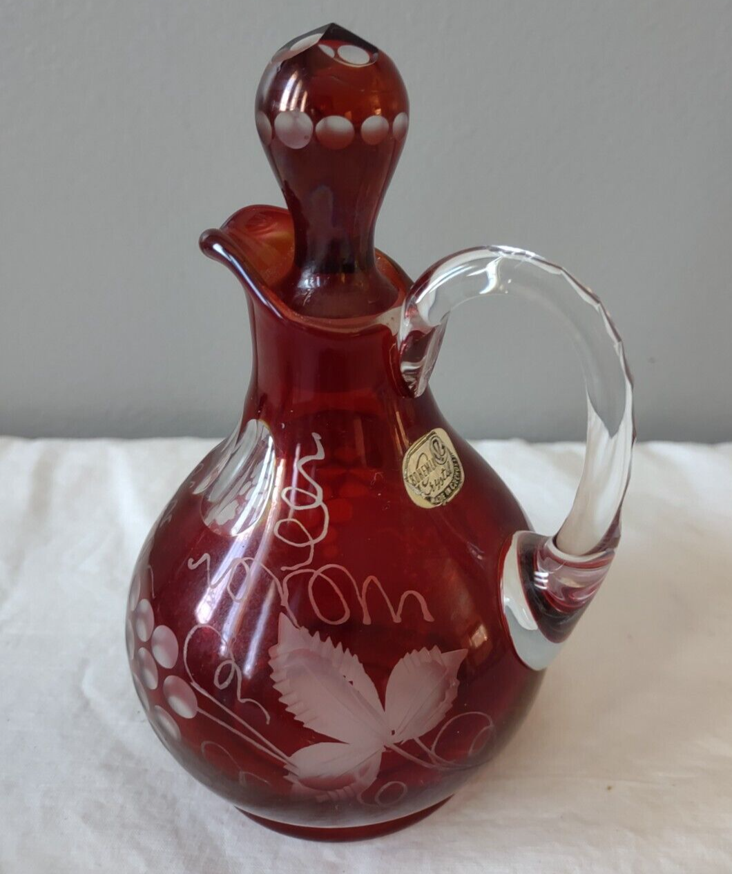 Bohemian Crystal Cruet Ruby Red Cut to Clear Grapes & Vines ...
