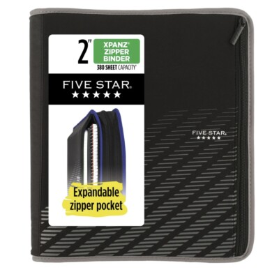 NEW Mead Five Star Xpanz Zip Around Binder Notebook 3 Ring Blk/Gray ...