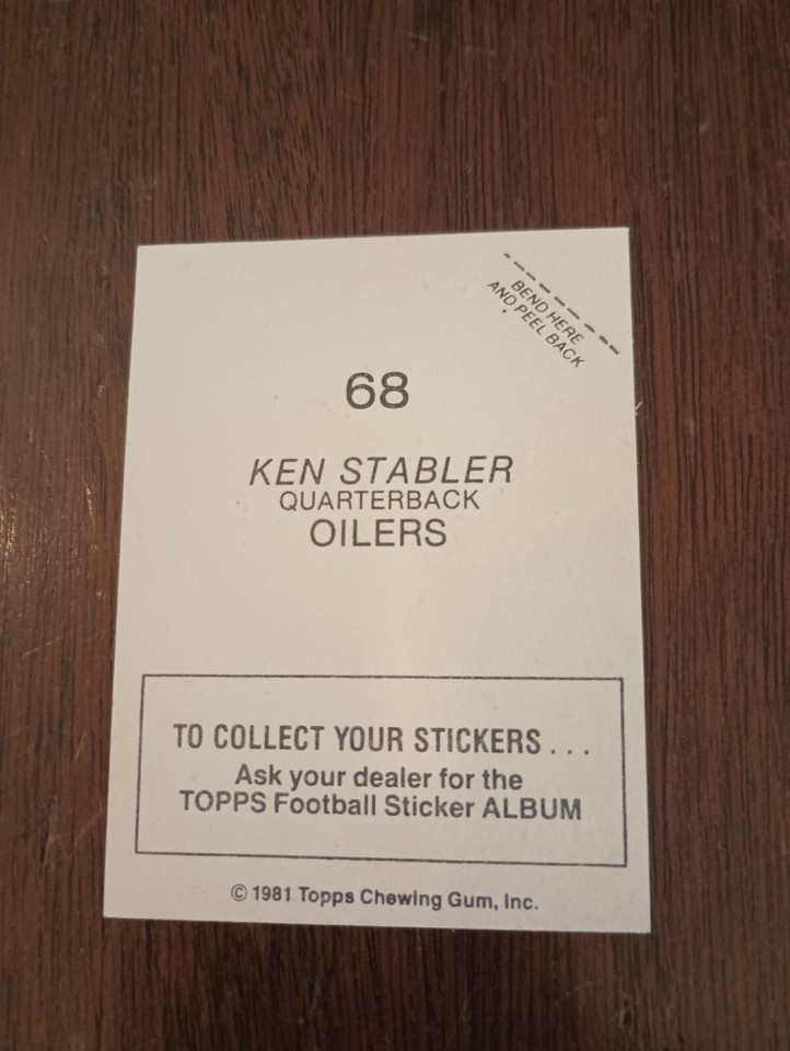 1981 Topps Stickers #68 Ken Stabler (NM-MT) | eBay